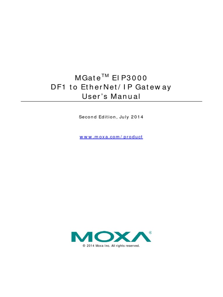 Mgate Eip3000 Df1 To Ethernet/Ip Gateway User'S Manual: Second Edition, July 2014 | PDF | Ip ...