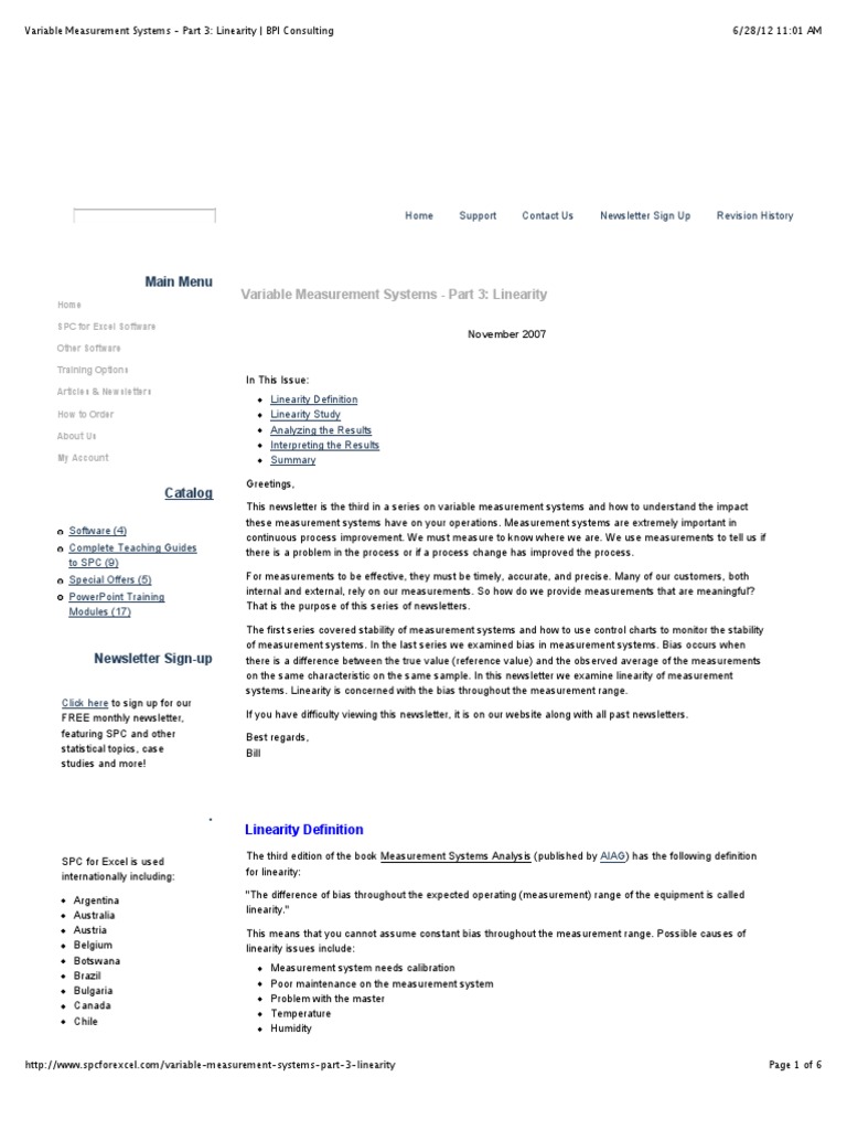 Variable Measurement Systems - Part 3: Linearity - BPI Consulting | PDF ...