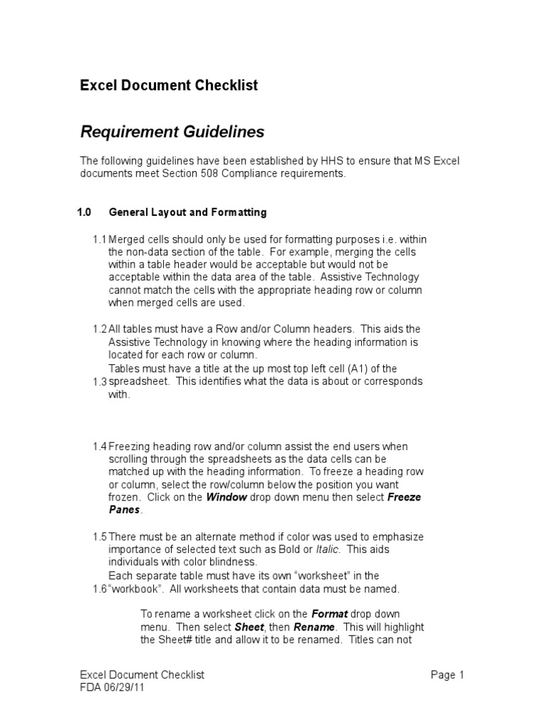 Requirement Guidelines Excel Document Checklist PDF Microsoft 