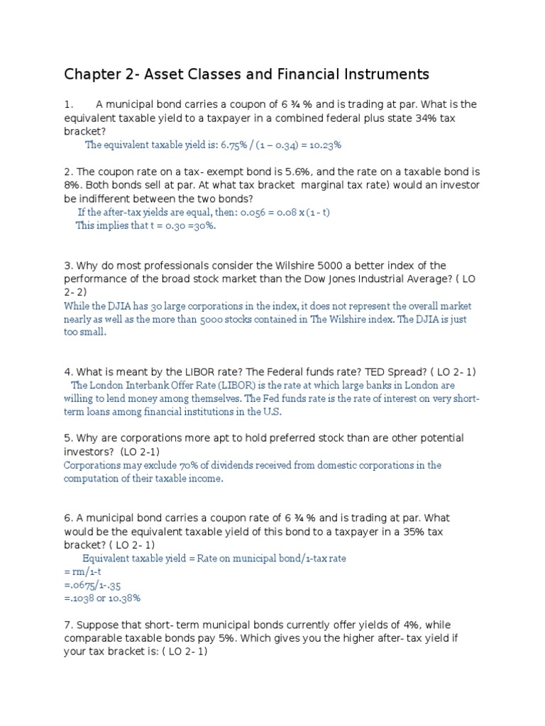 Chapter 2 Asset Classes and Financial Instruments - Solutions | PDF ...
