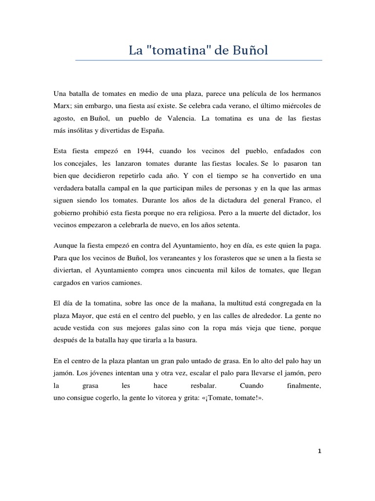 La Tomatina de Buñol | PDF | Alimentos | Ocio