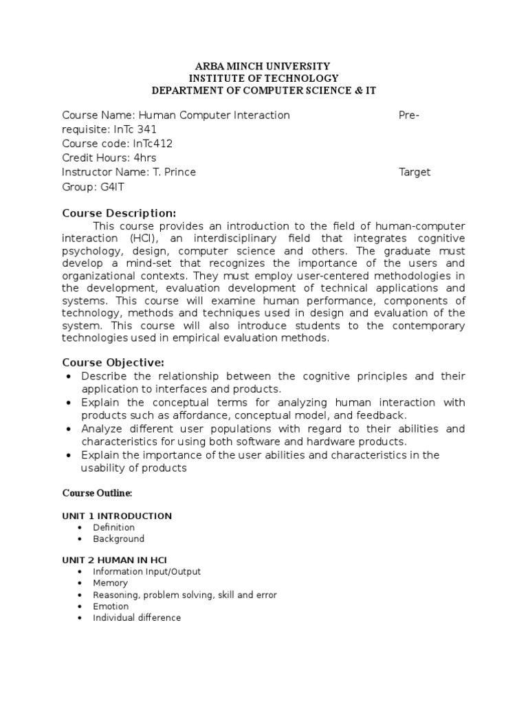 HCI Outline | PDF | Human–Computer Interaction | Science And Technology
