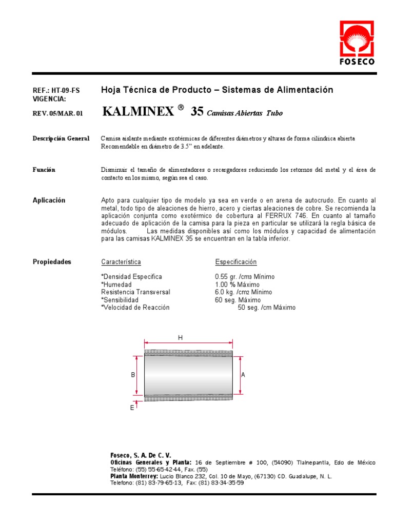 Kalminex 35: Hoja Técnica de Producto - Sistemas de Alimentación | PDF ...