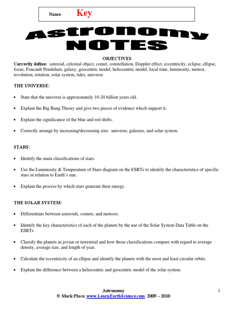Astronomy Answer Key Learn Earth Science | PDF | Moon | Stars