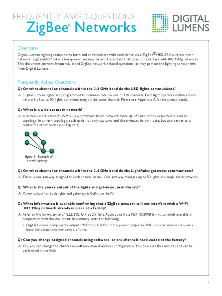 Zigbee Networks: Frequently Asked Questions | PDF | Ieee 802.11 | Network Topology