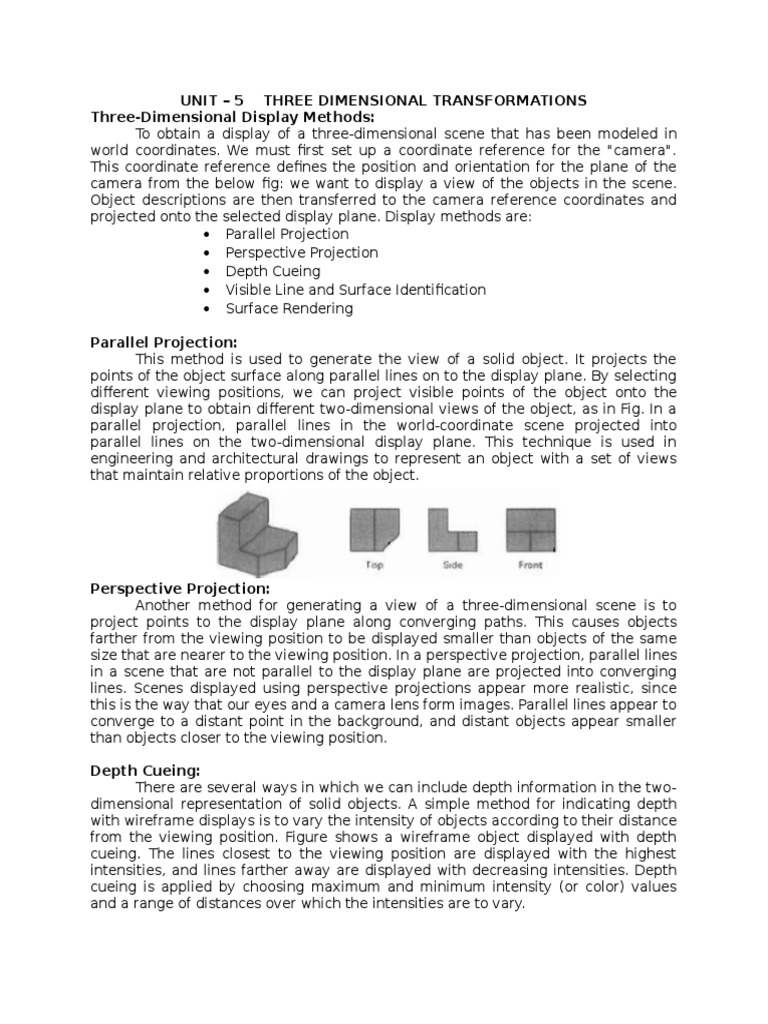 Unit - 5 Three Dimensional Transformations Three-Dimensional Display ...