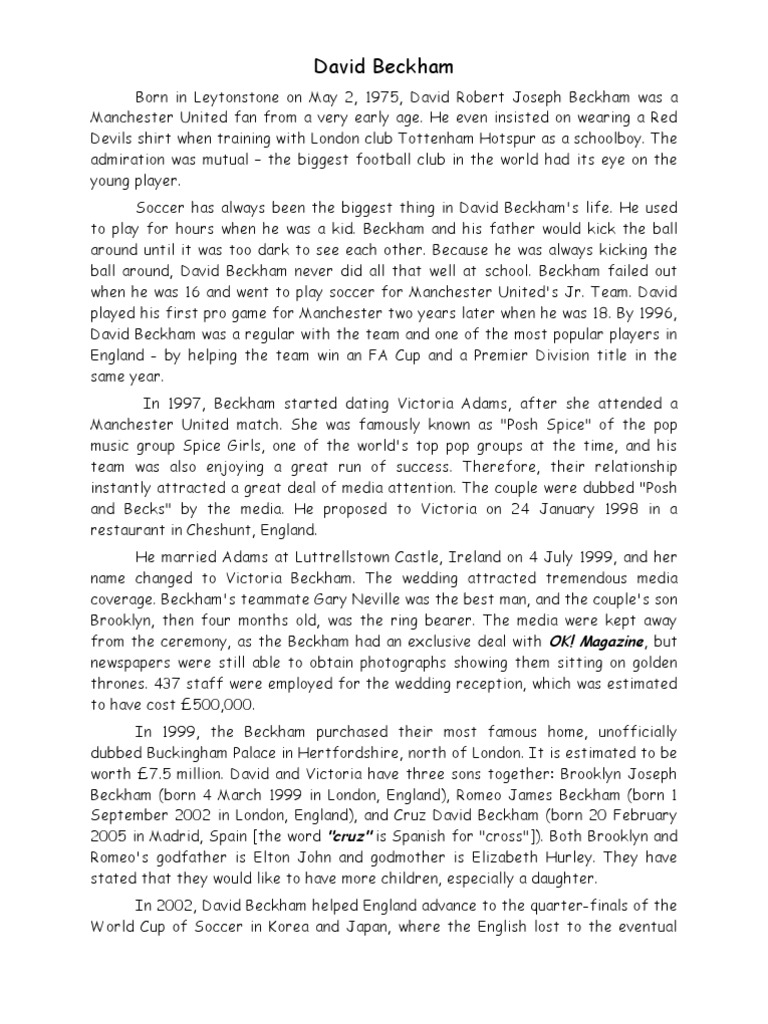 David Beckham Biography | PDF | David Beckham | Association Football Clubs