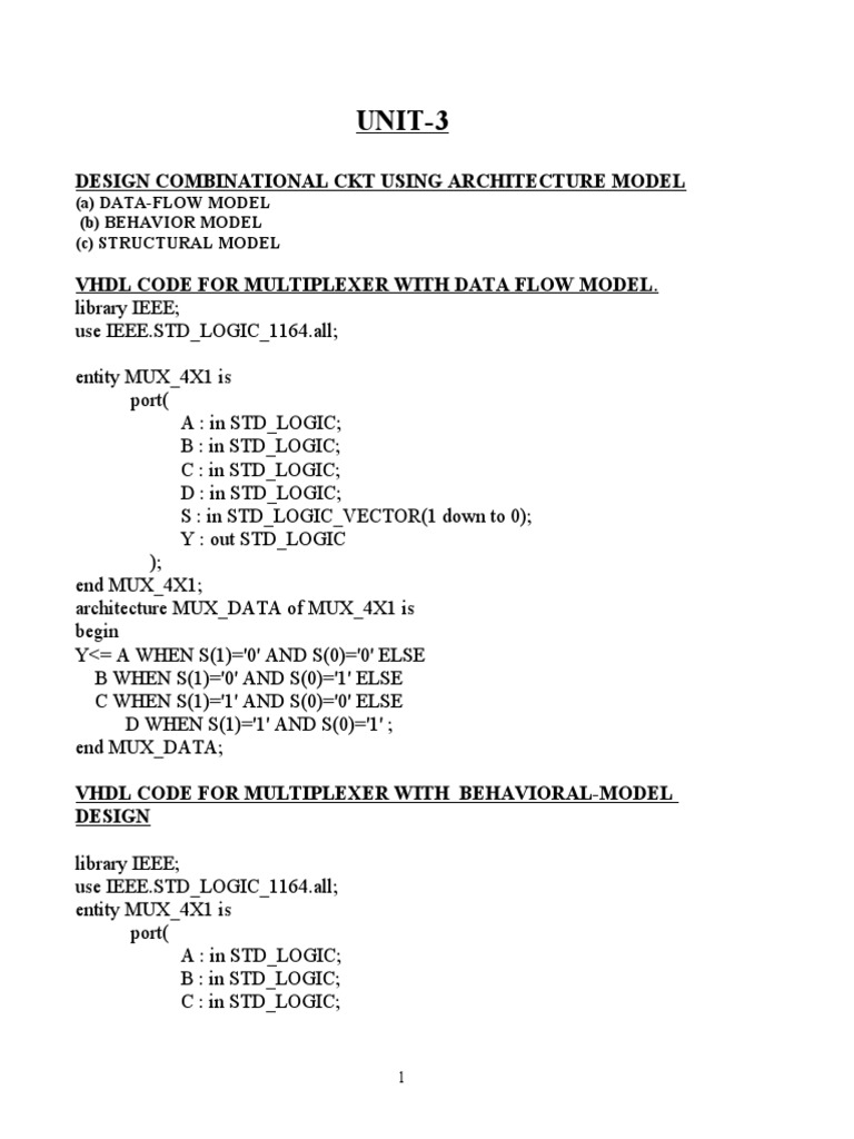 UNIT-3: Design Combinational CKT Using Architecture Model | PDF | C (Programming Language) | Vhdl