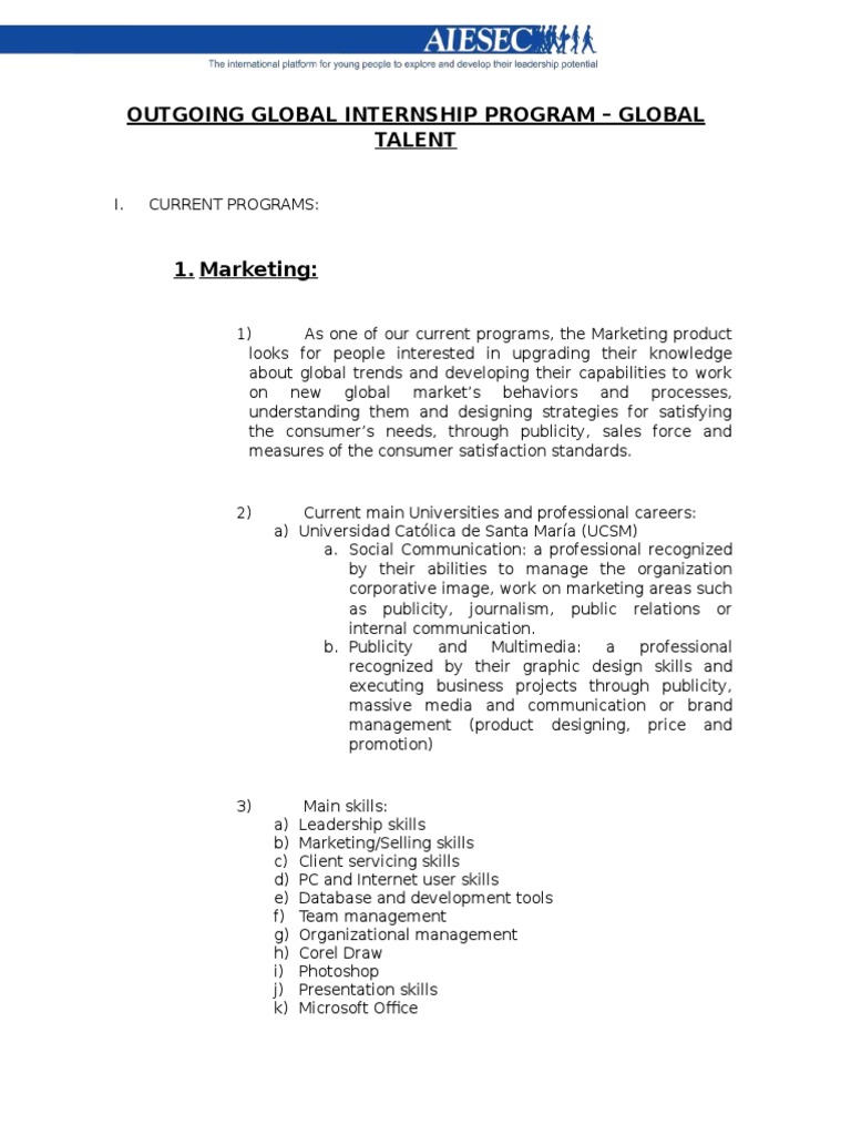 Outgoing Global Internship Program - Global Talent | PDF | Marketing ...