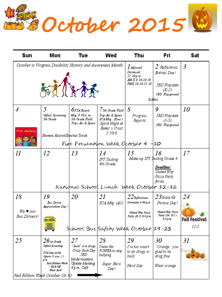 October School Events Calendar 2015 | PDF | Sports & Recreation