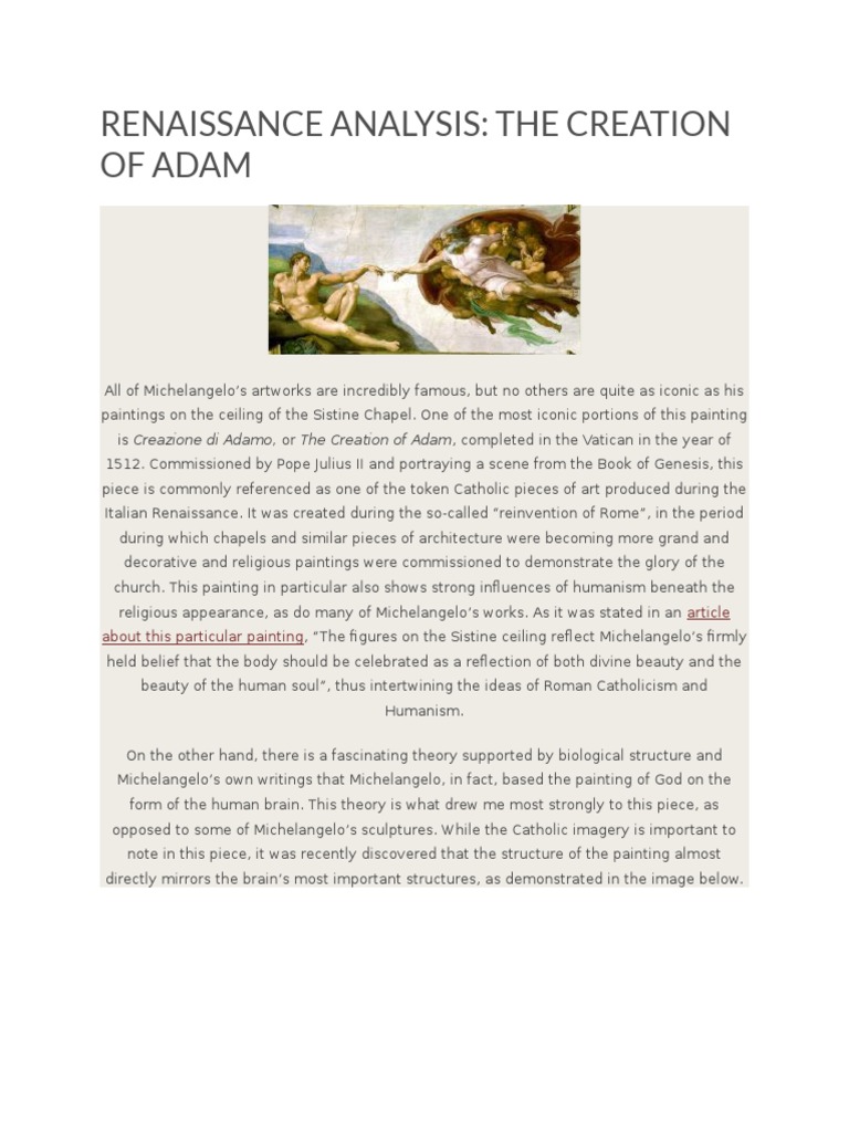 Renaissance Analysis: The Creation of Adam: Article About This ...