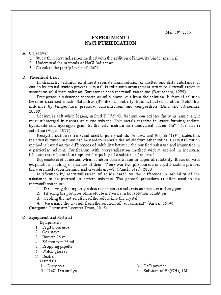 Experiment 1 | PDF | Crystallization | Precipitation (Chemistry)