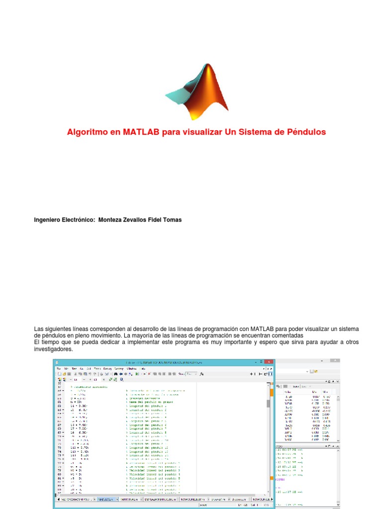 Algoritmo Matlab de Un Sistema de Pendulos | PDF | Ingeniería Informática | Informática