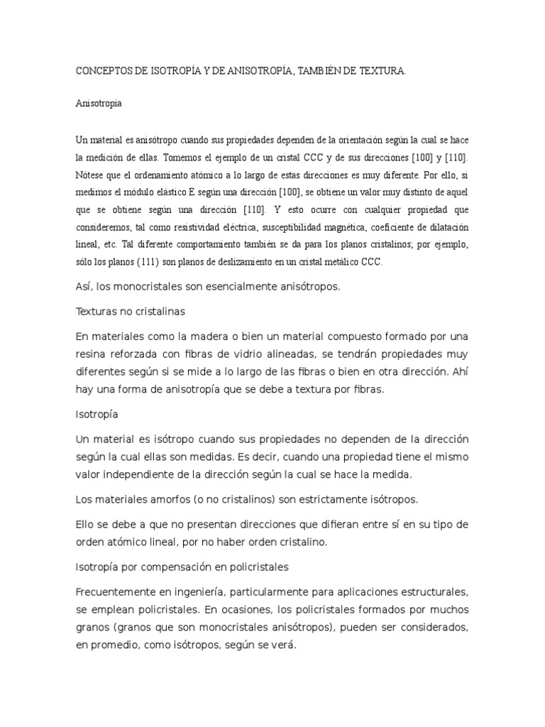 Conceptos de Isotropía y de Anisotropía | PDF