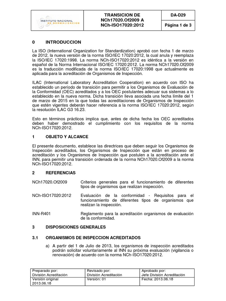 Norma 17020 Chile | PDF | Organización internacional para la ...