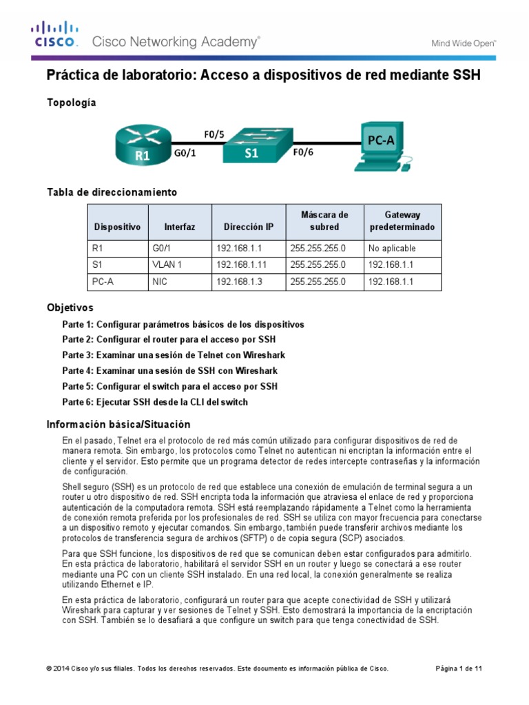 CCNA 11.2.4.5 Lab - Accessing Network Devices With SSH | PDF | Enrutador (Computación ...
