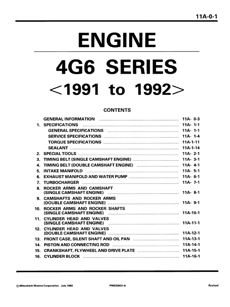 Manual de Reparacion Modelos 4g6 Mitsu | PDF