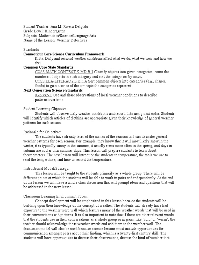 Weather Detectives Lesson Plan | PDF | Lesson Plan | Educational Assessment