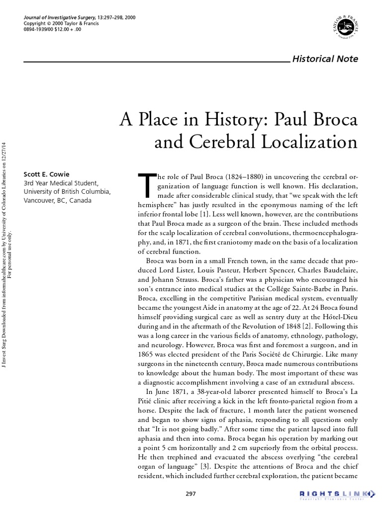 A Place in History: Paul Broca and Cerebral Localization: Historical ...