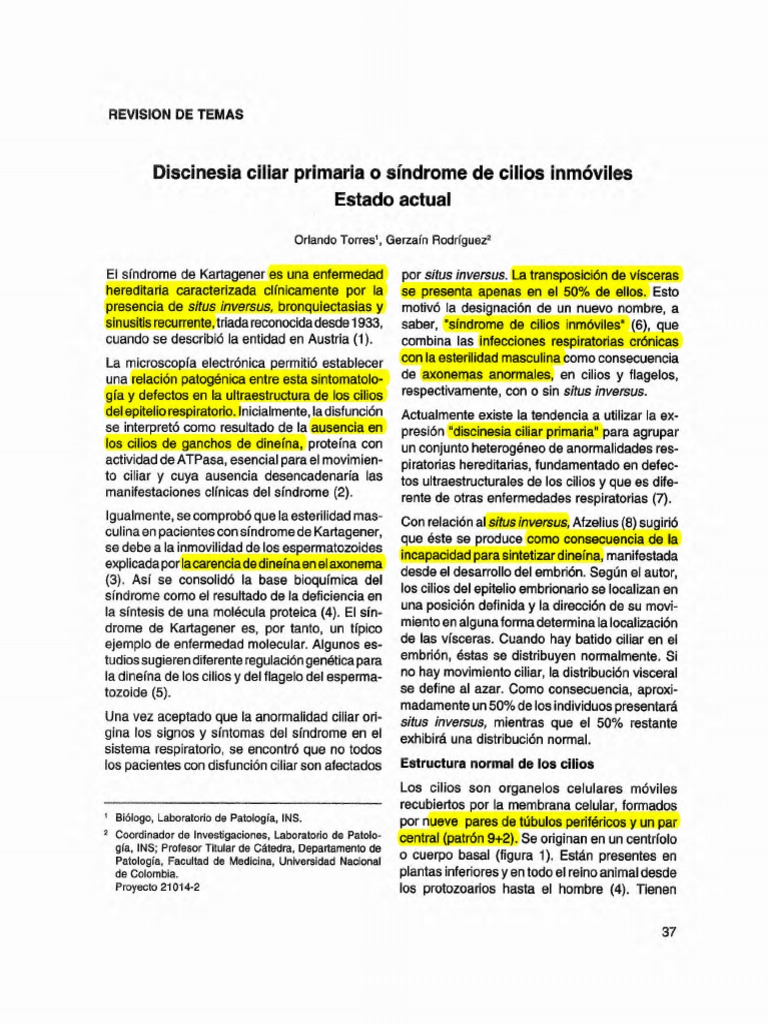 Discinesia Ciliar Primaria: Síntomas y Diagnóstico | PDF | Ciencia y ...