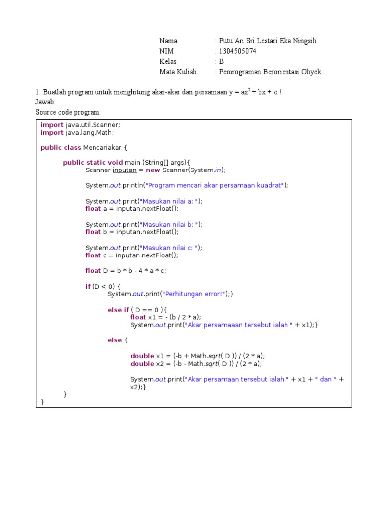 Contoh Tugas OOP Java | PDF | Metode & Bahan Ajar | Komputer