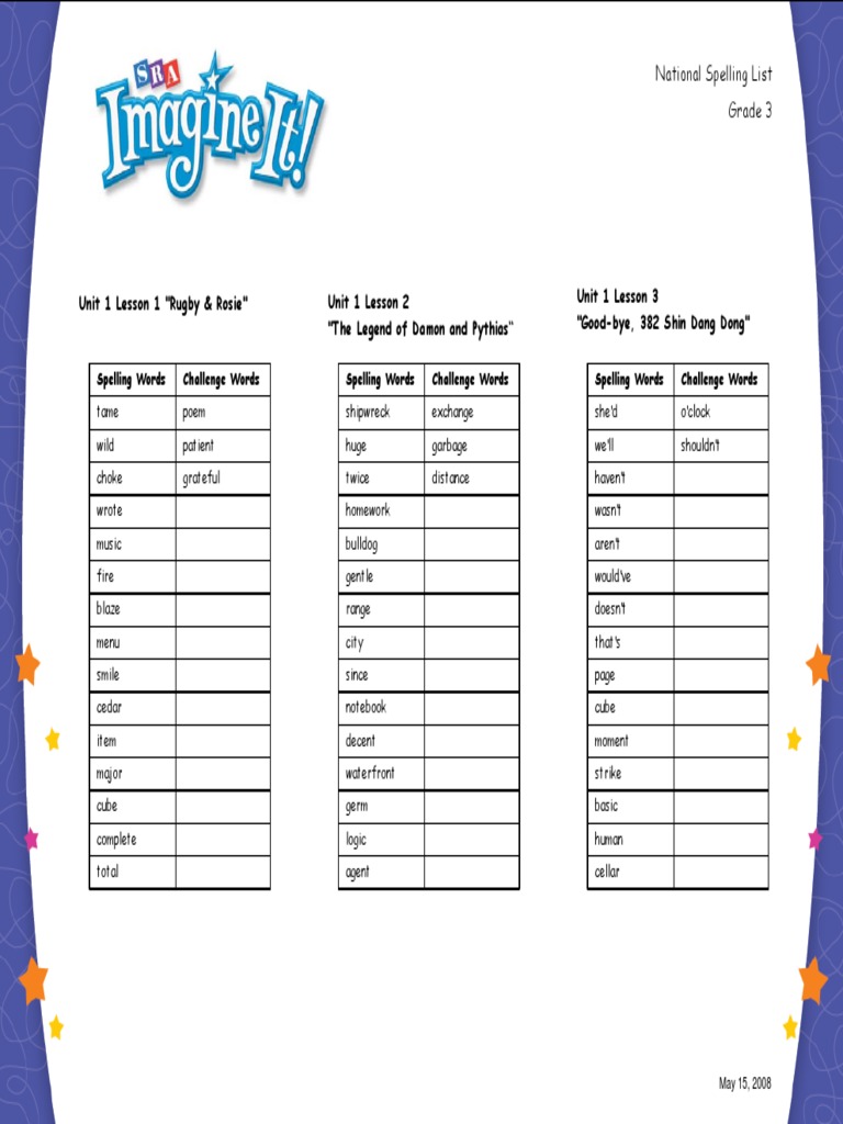 Imagine It Spelling List Grade 3 | PDF | Nature