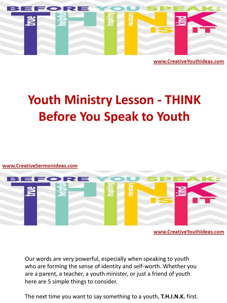 Youth Ministry Lesson - THINK Before You Speak To Youth | PDF ...