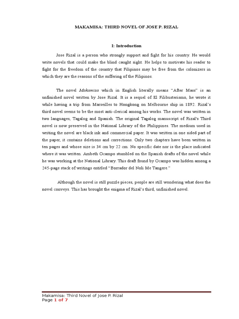 Makamisa: Rizal's Unfinished Third Novel | PDF | Tagalog Language
