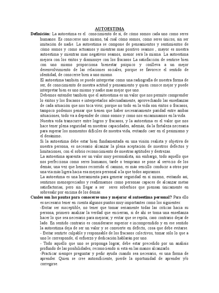 AUTOESTMA | PDF | Autoestima | Sicología