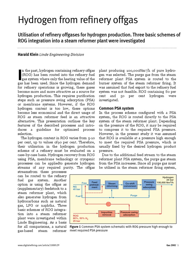 Hydrogen From Refinery Off Gas | PDF | Oil Refinery | Hydrogen