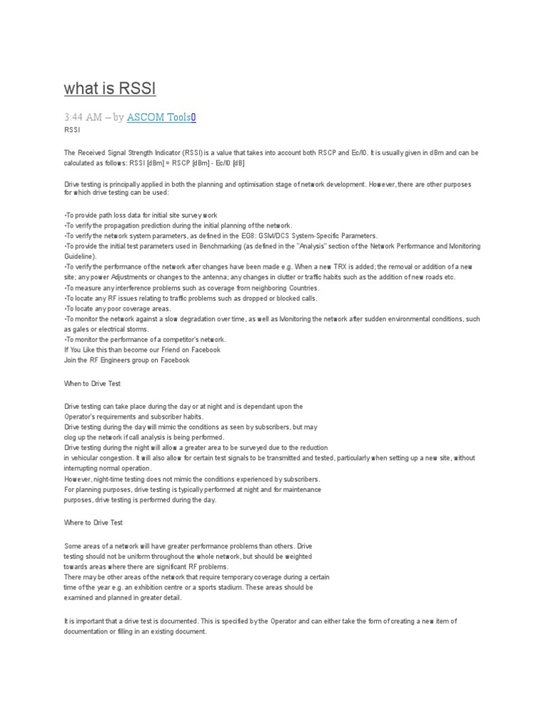 Understanding Rssi And The Importance Of Drive Testing For Network Planning Optimization And