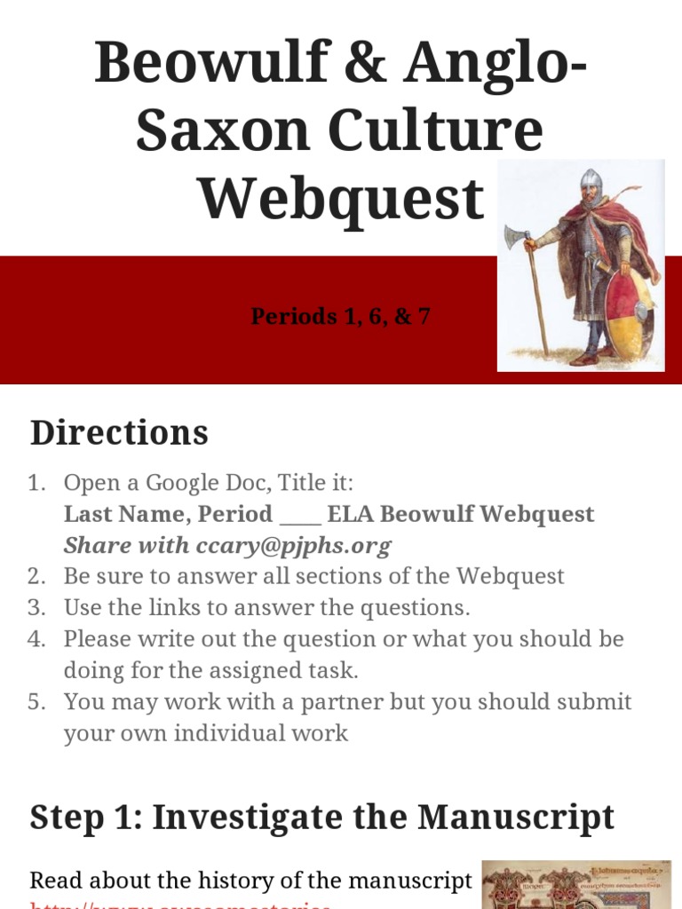 Beowulf Anglo-Saxon Culture Webquest | PDF | Beowulf | Geats