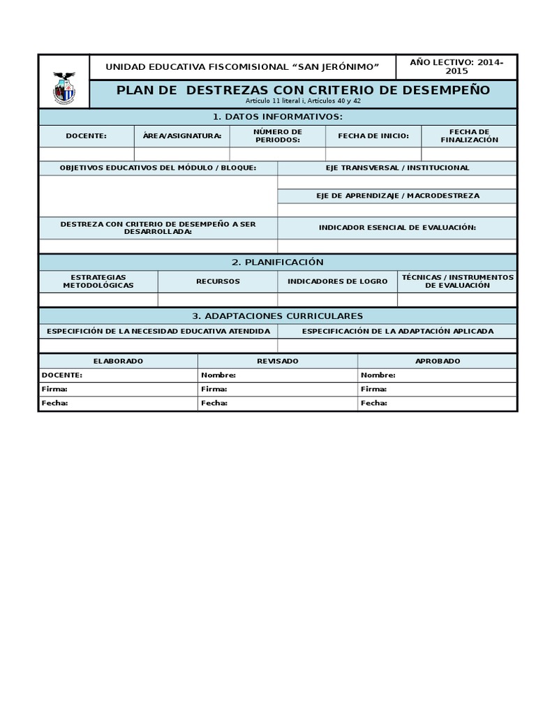 1.3 Formulario Plan de Destrezas Con Criterio de Desempeño Portafolio ...