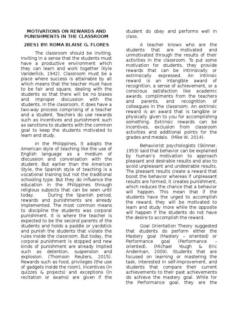 Rewards and Punishments Inside The Classroom (Academic Paper) | PDF ...
