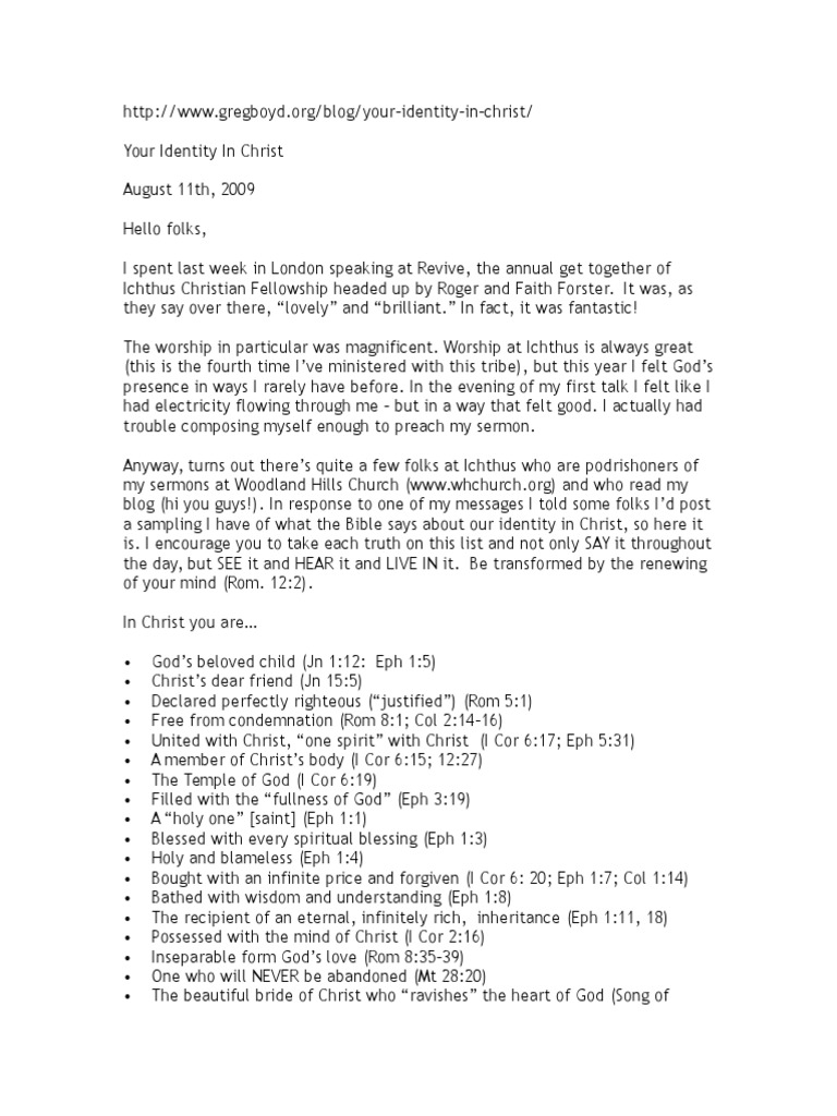 Your Identity in Christ | PDF | Sermon | Jesus