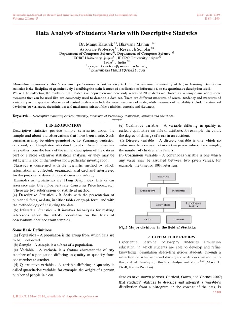 Data Analysis of Students Marks With Descriptive Statistics | PDF ...