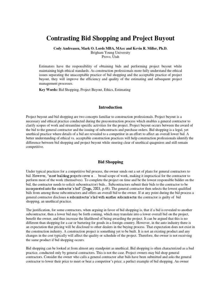 Bid Shopping and Bid | PDF | General Contractor | Construction Bidding