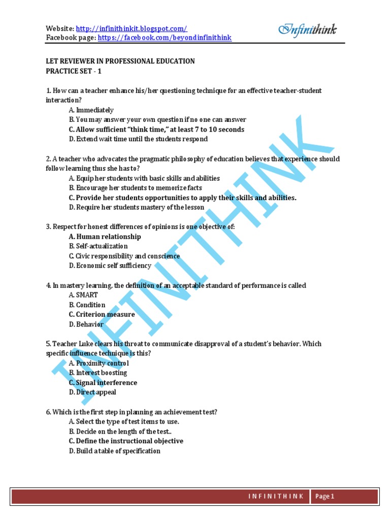 Professional Education Set 1 | PDF | Teachers | Learning