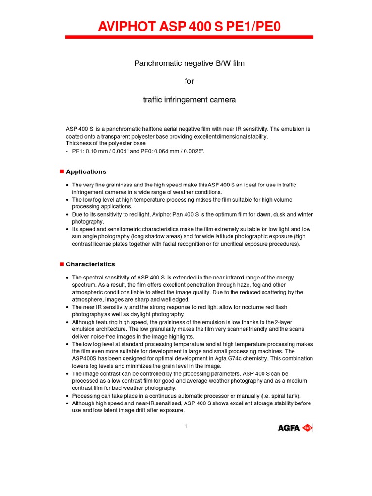 ASP 400 S - 110108 - tcm611-34787 | PDF | Exposure (Photography) | Film ...