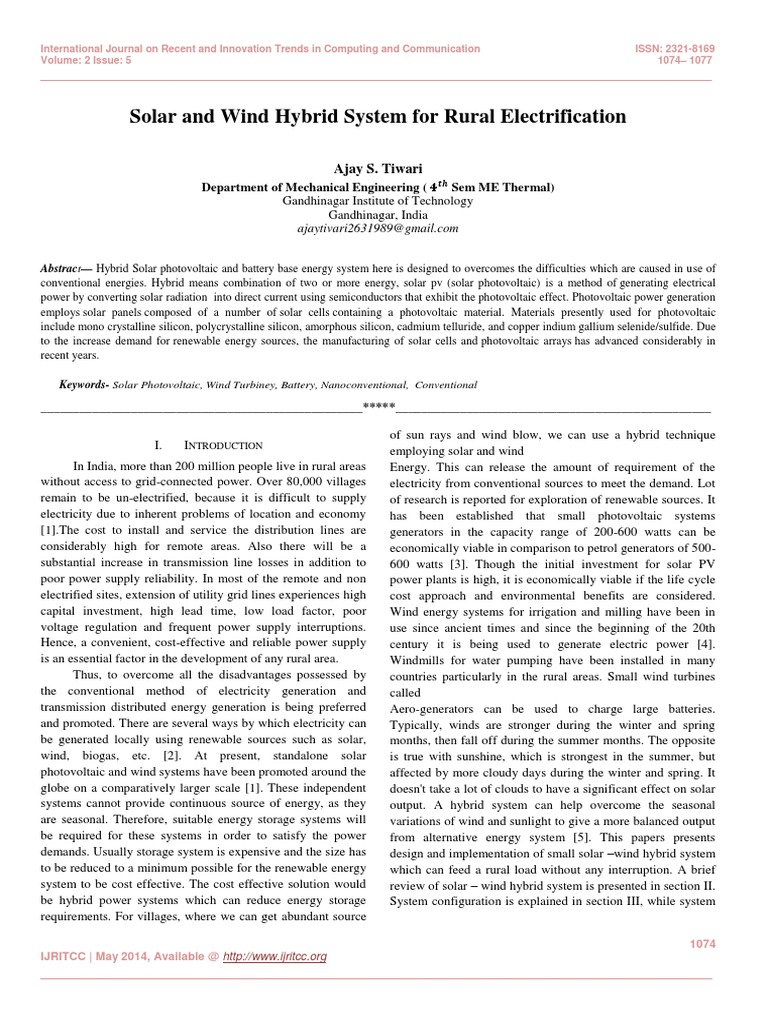 Solar and Wind Hybrid System For Rural Electrification | PDF ...
