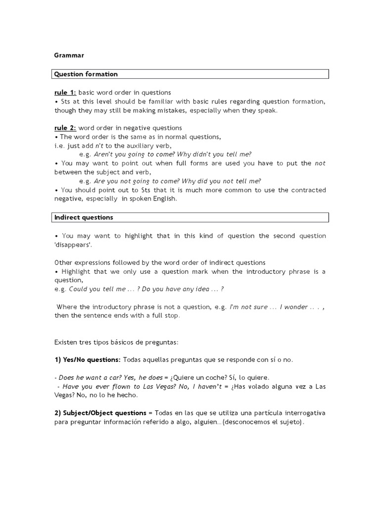 GRAMMAR Question Formation | PDF | Semiotics | Rules