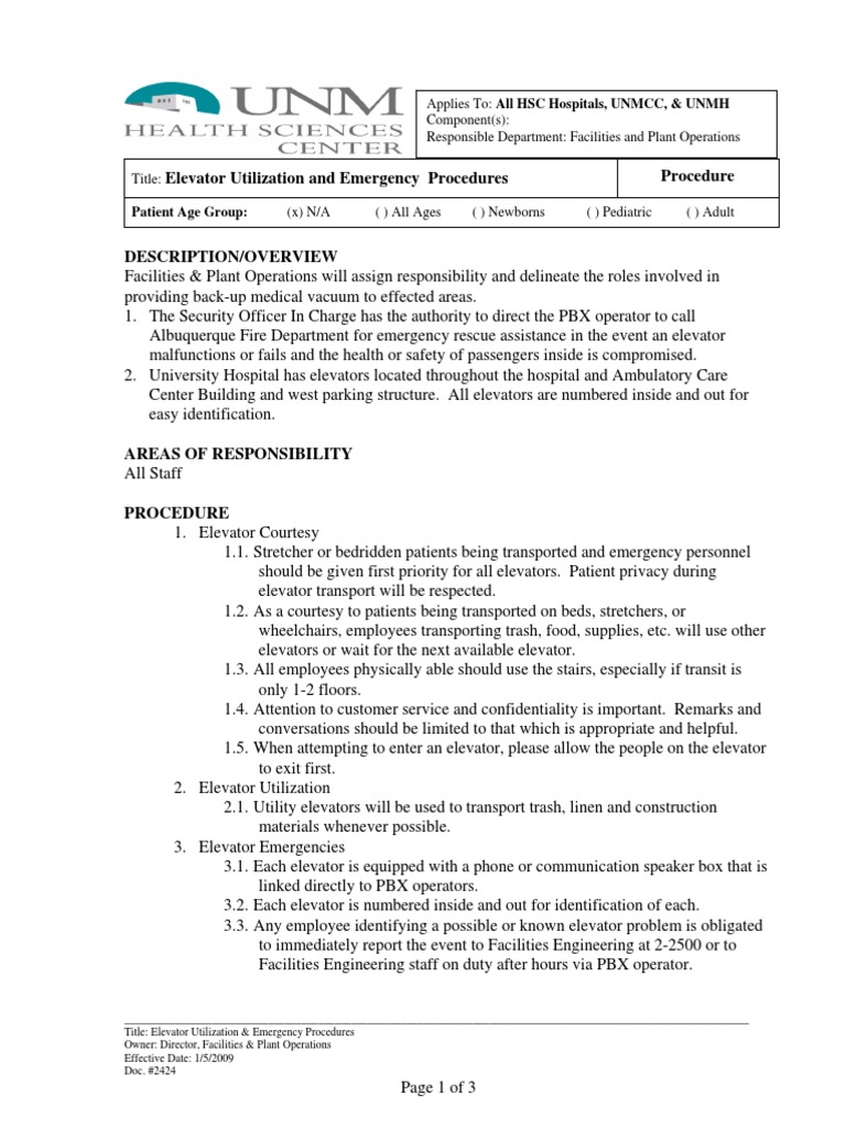 Elevator Utilization and Emergency Procedures | Elevator | Emergency