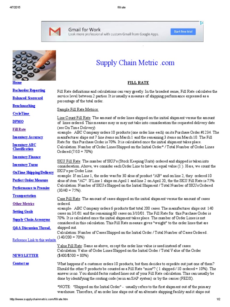 Fill Rate | PDF | Inventory | Supply Chain