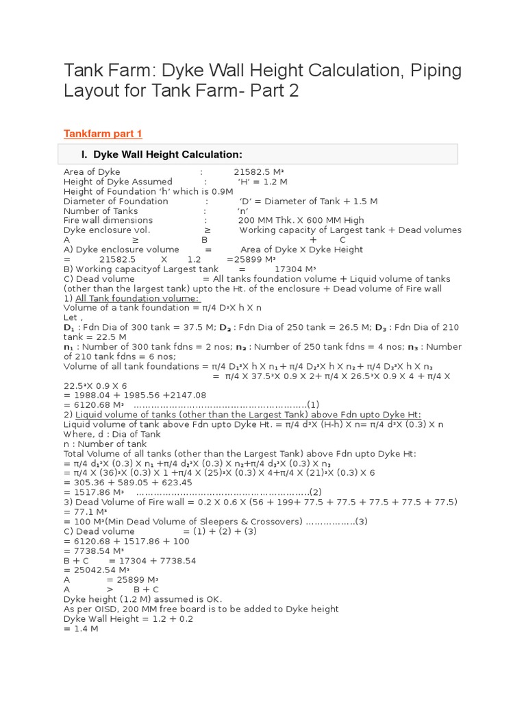 Tank Farm: Dyke Wall Height Calculation, Piping Layout For Tank Farm ...