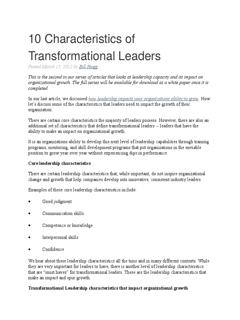 10 Characteristics of Transformational Leaders | PDF | Personality Type ...
