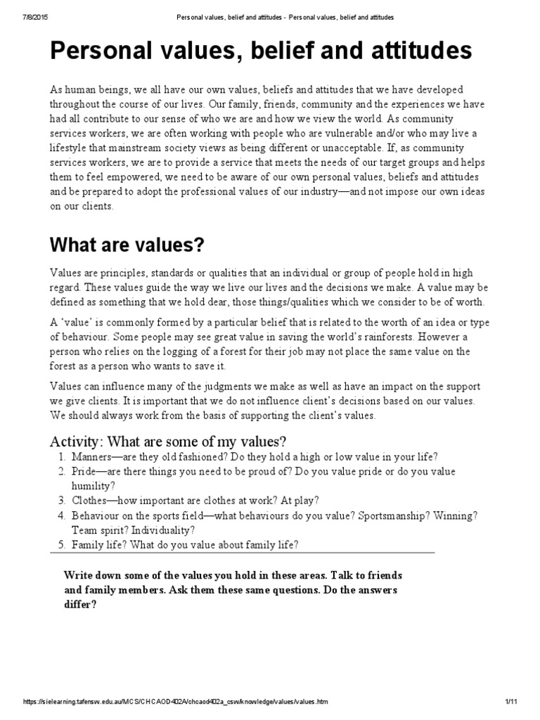 Personal Values, Belief and Attitudes - Personal Values, Belief and ...