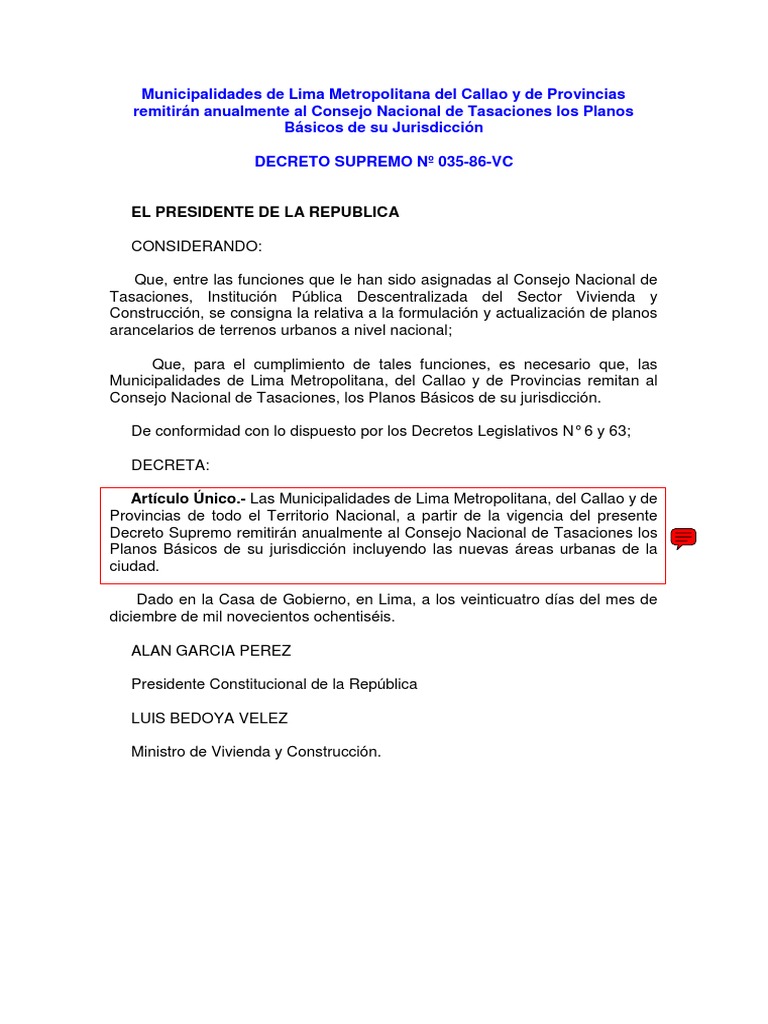 Decreto Supremo 035 86 VC | PDF