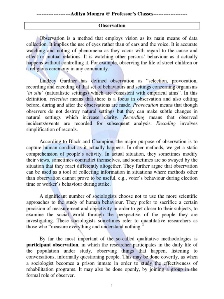 3 Observation | PDF | Observation | Sociology