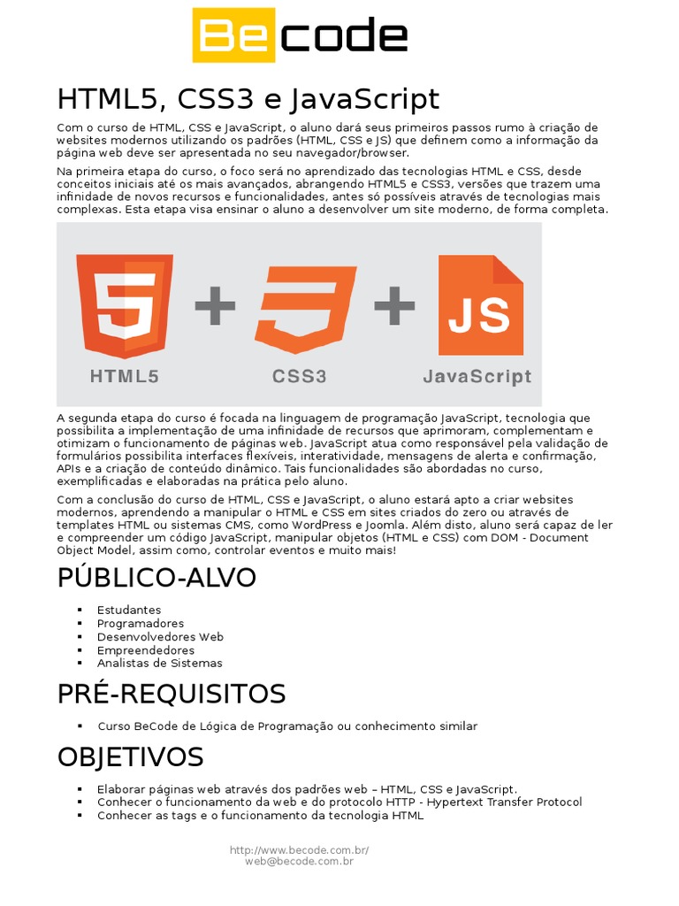 HTML CSS JavaScript - BeCode | PDF | Html5 | Html