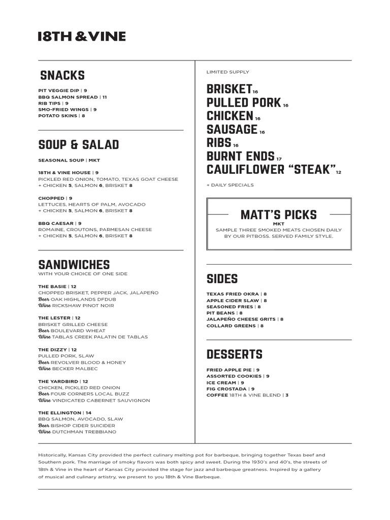 18th & Vine-Lunch Menu - DAL | PDF